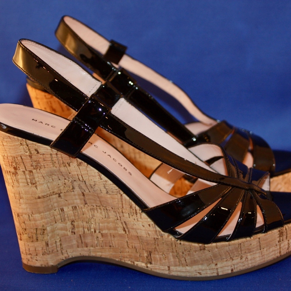 Cork Wedge Patent Leather Slingback Sandal - Gem